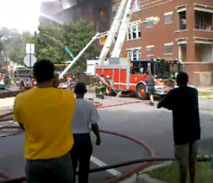 Chicago apartment fire: Another view and a close call as light pole ...