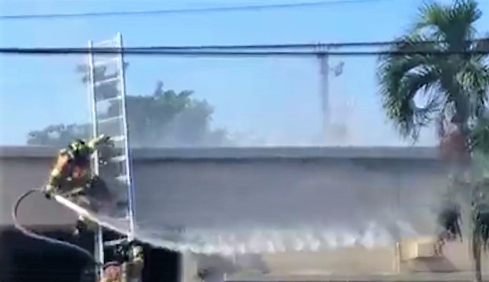 Caught on camera: Florida firefighter falls from ground ladder - Statter911